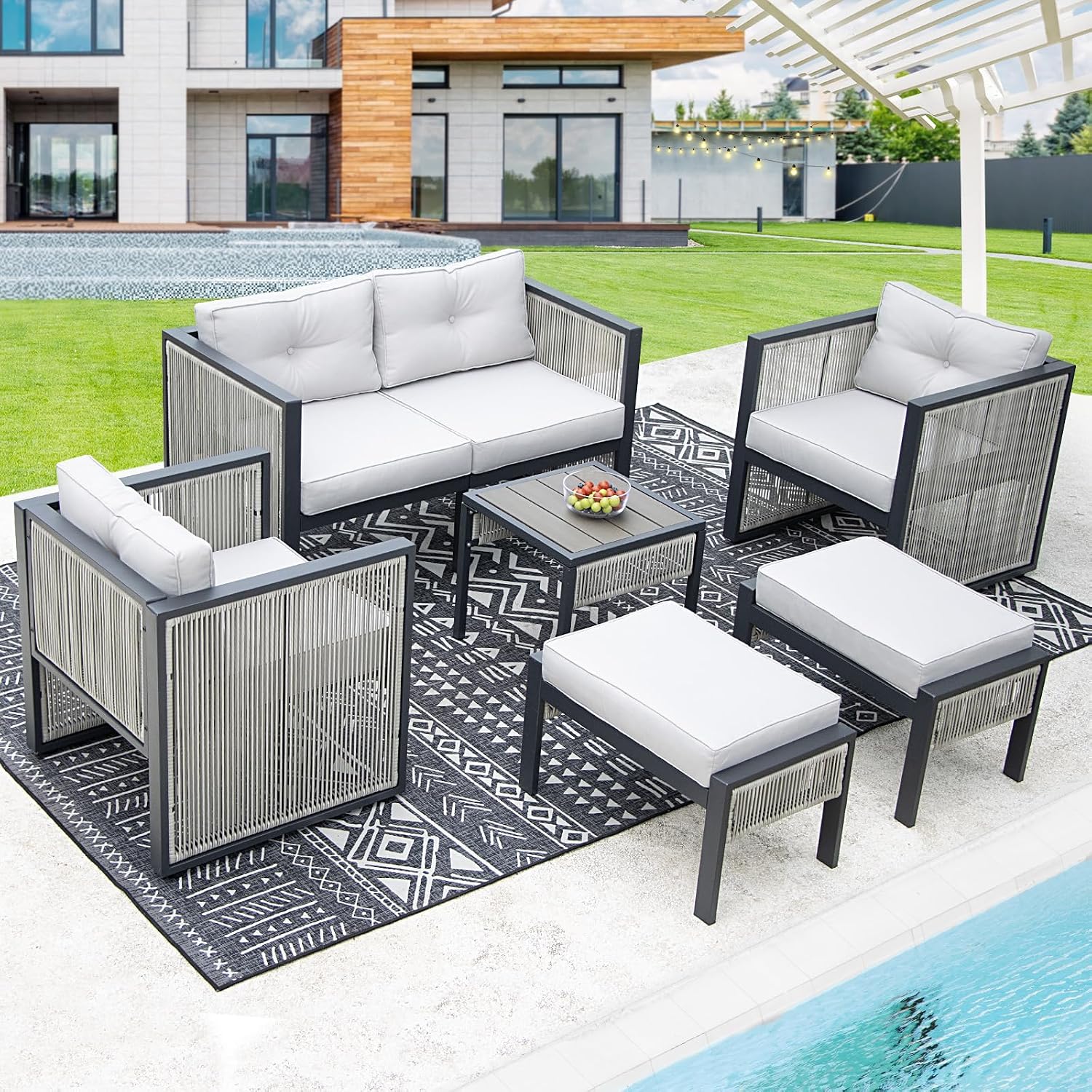 Amazon.com: BULEXYARD 6 Pieces Grey Patio Furniture Conversation Sets ...