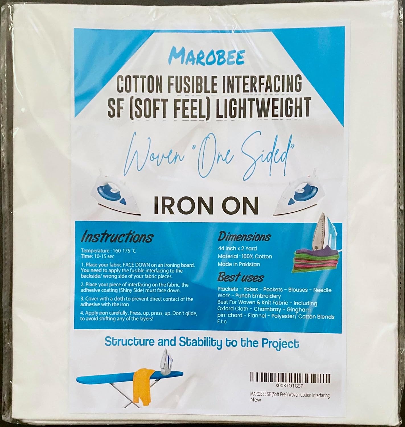 MAROBEE Woven Cotton Iron On Fusible Interfacing for Sewing Projects ...