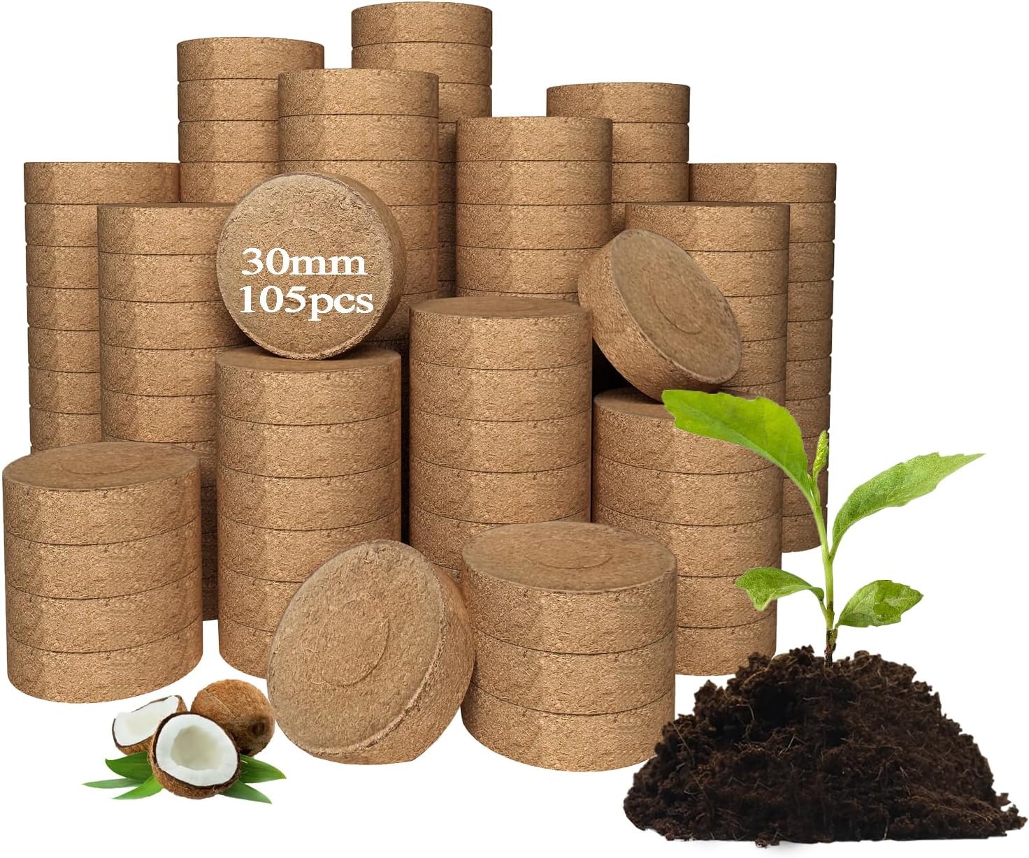 Amazon.com : IRWORHDR 105 Pcs 30mm Compressed Coconut Coir Potting Soil ...