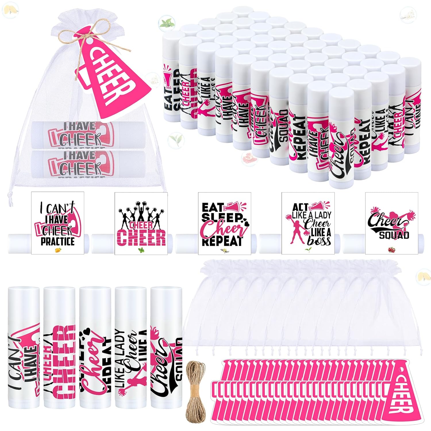 Amazon.com : Heigble Cheer Lip Balm Set Bulk 50 Pink Moisturizing with ...