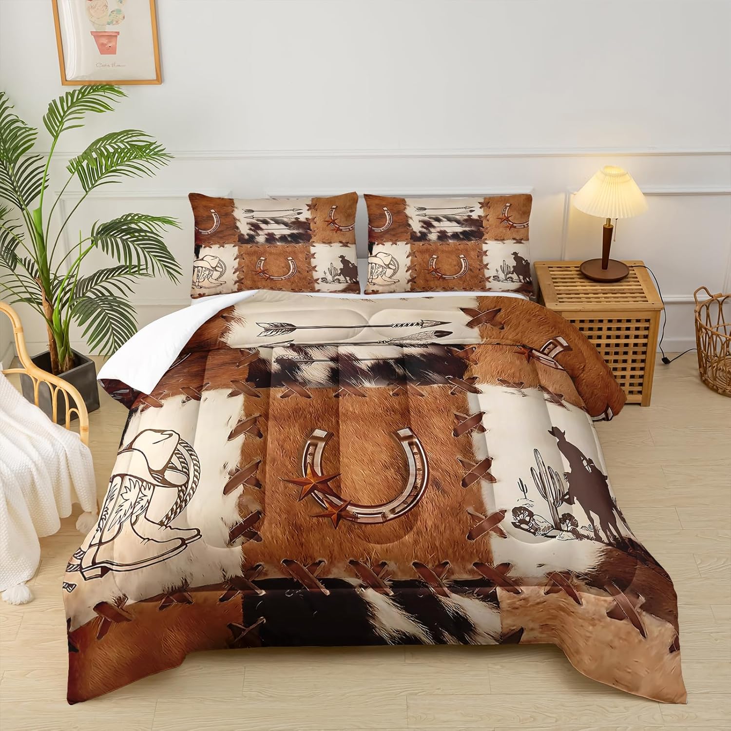 Amazon.com: lneffble Western Comforter Set Queen,Cow Print Comforter ...