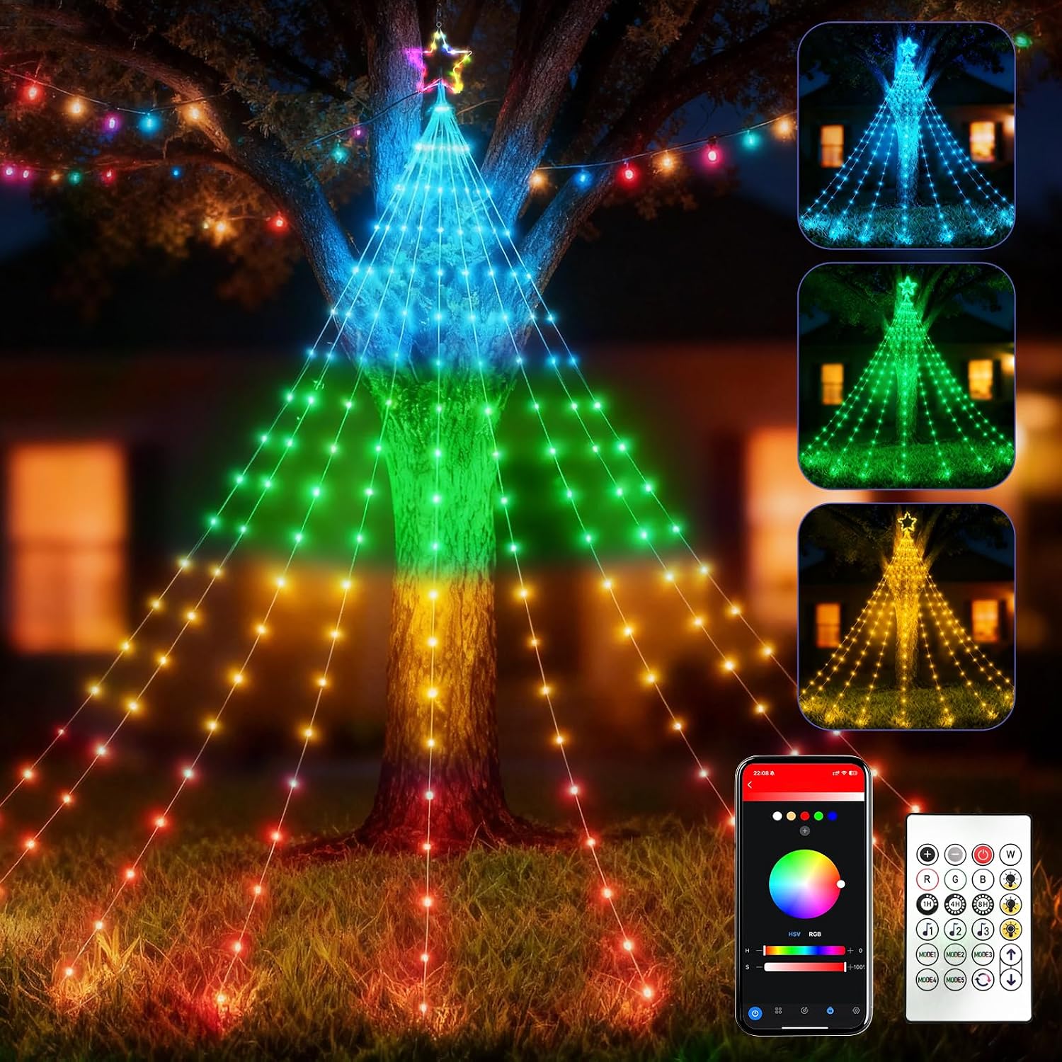 Smart Christmas Lights Outdoor with RGB, 5M/16.4ft Christmas Hanging ...