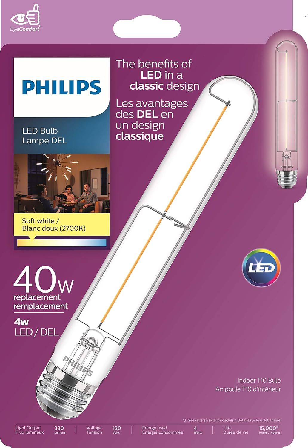 4W T10 Medium Base Soft White Glass Filament LED Light Bulb - Amazon.com