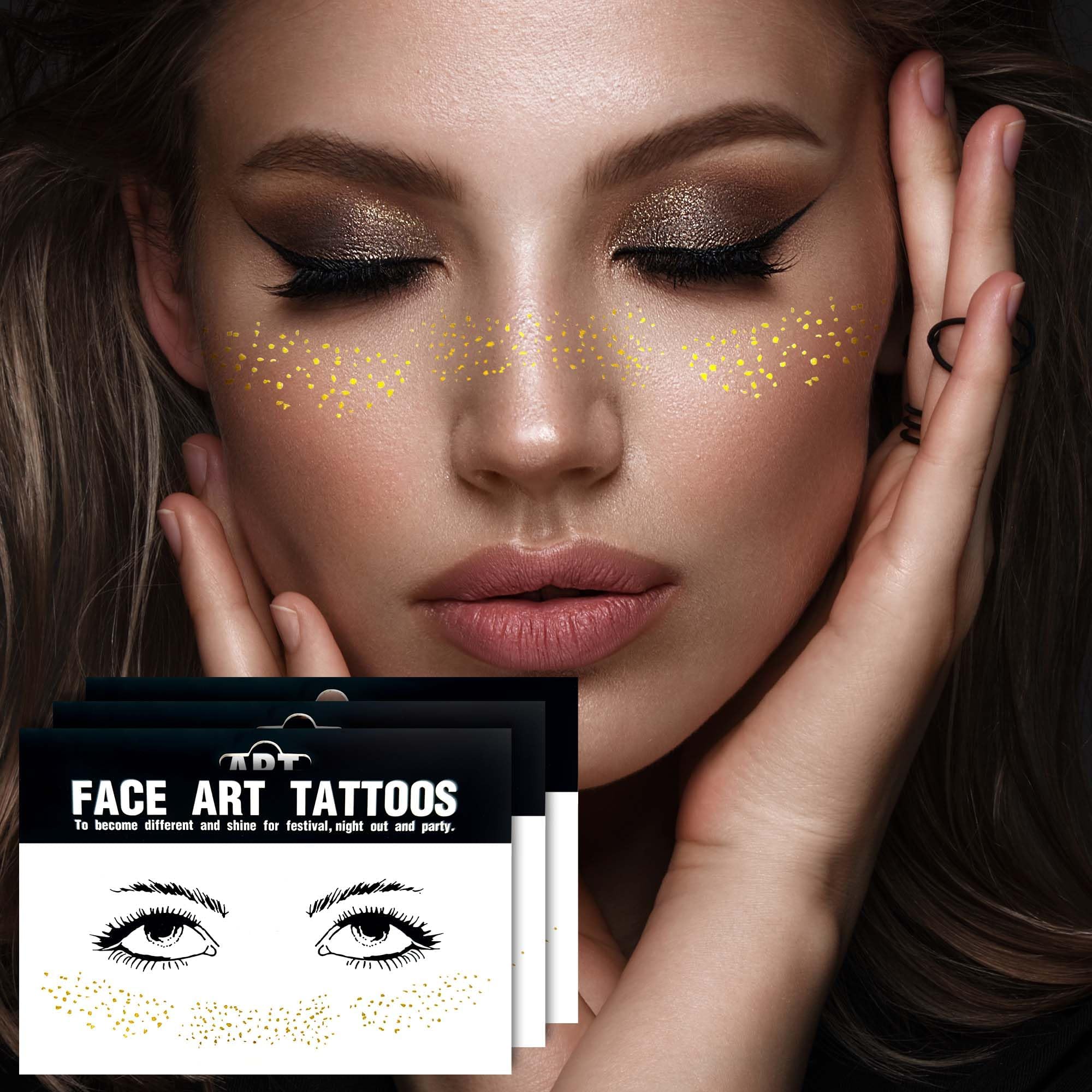 Amazon.com : 3Sheets Freckles Face Metallic Tattoo Sticker - Eye Gold ...