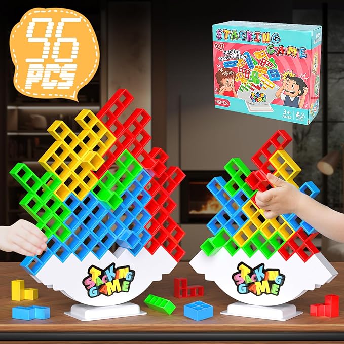 Amazon.com: BBnote 96PCS Stack Game for Adult & Kids, Tetra Board Tower ...