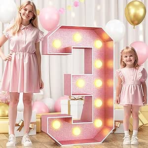 Amazon.com: 4FT Light Up Number 3, Pink Number 3 Marquee Large Marquee ...