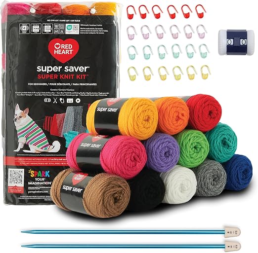 Amazon.com: Red Heart Super Saver Super Yarn Knit Kit with Accessories ...