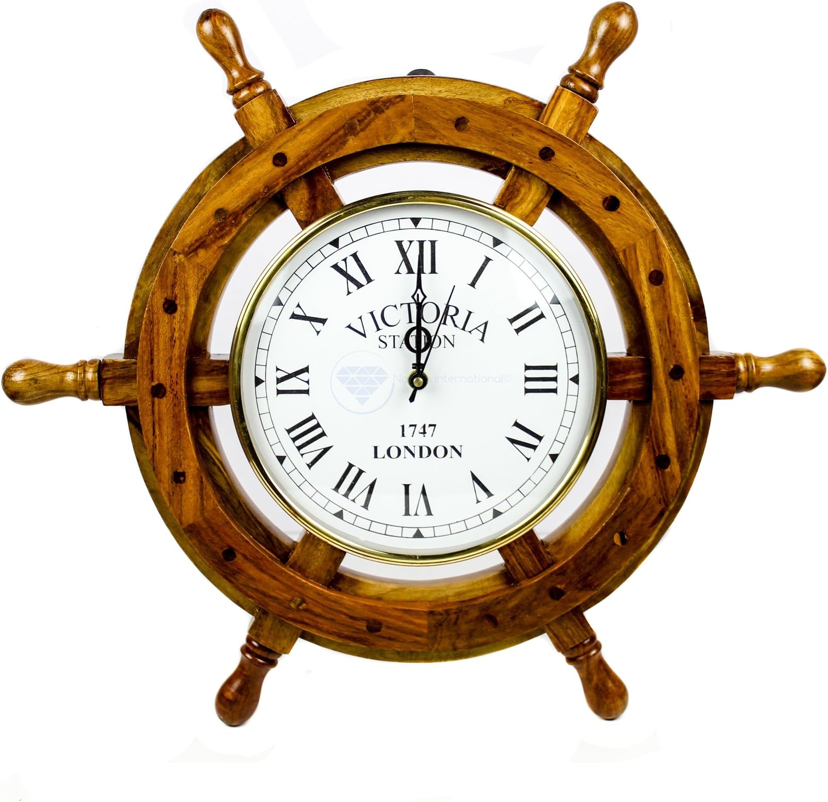 Amazon.com: Nagina International 18" Solid Wood Brass Ship Wheel Wall ...