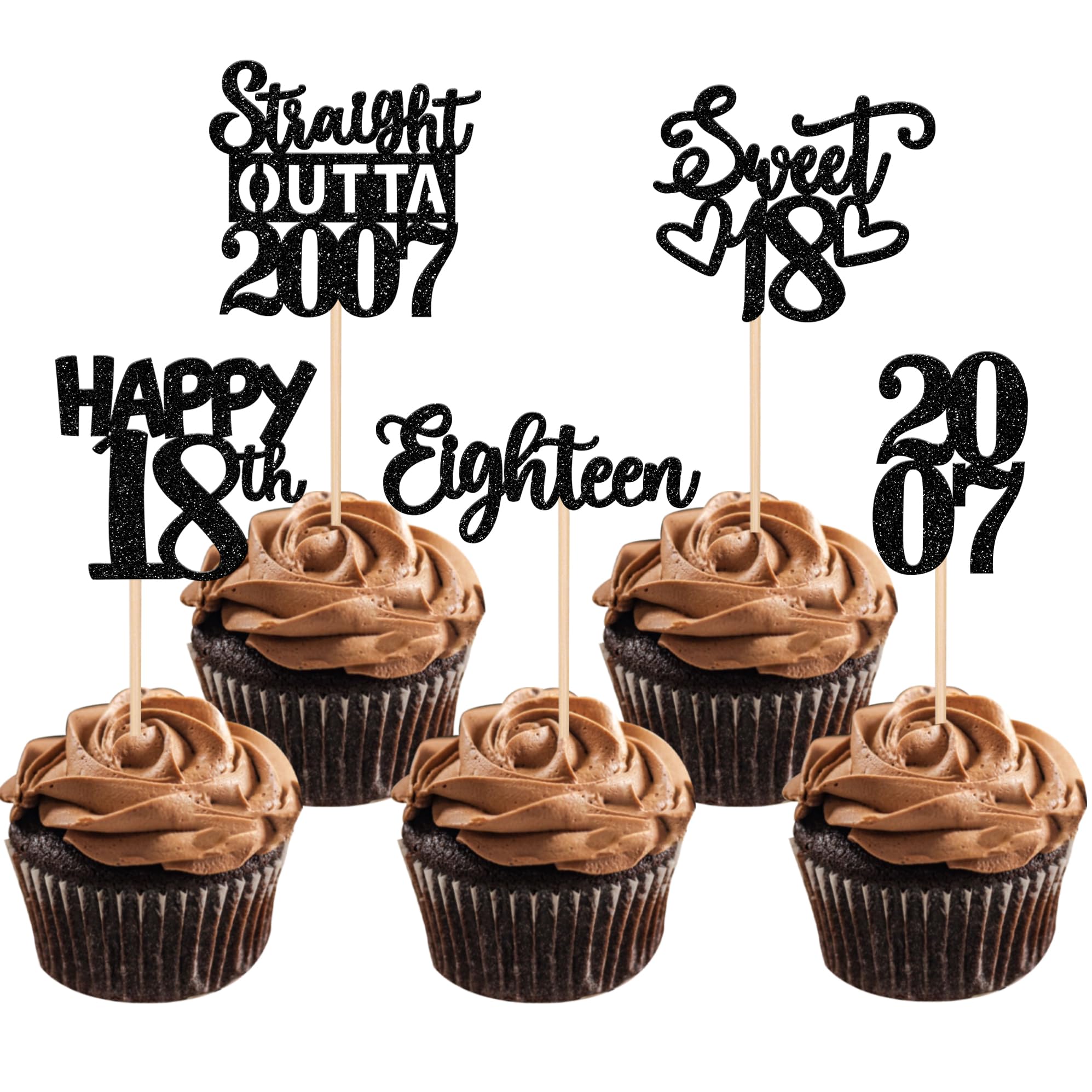 Amazon.com: 30PCS Black 18th Birthday Cupcake Toppers Glitter Eighteen ...