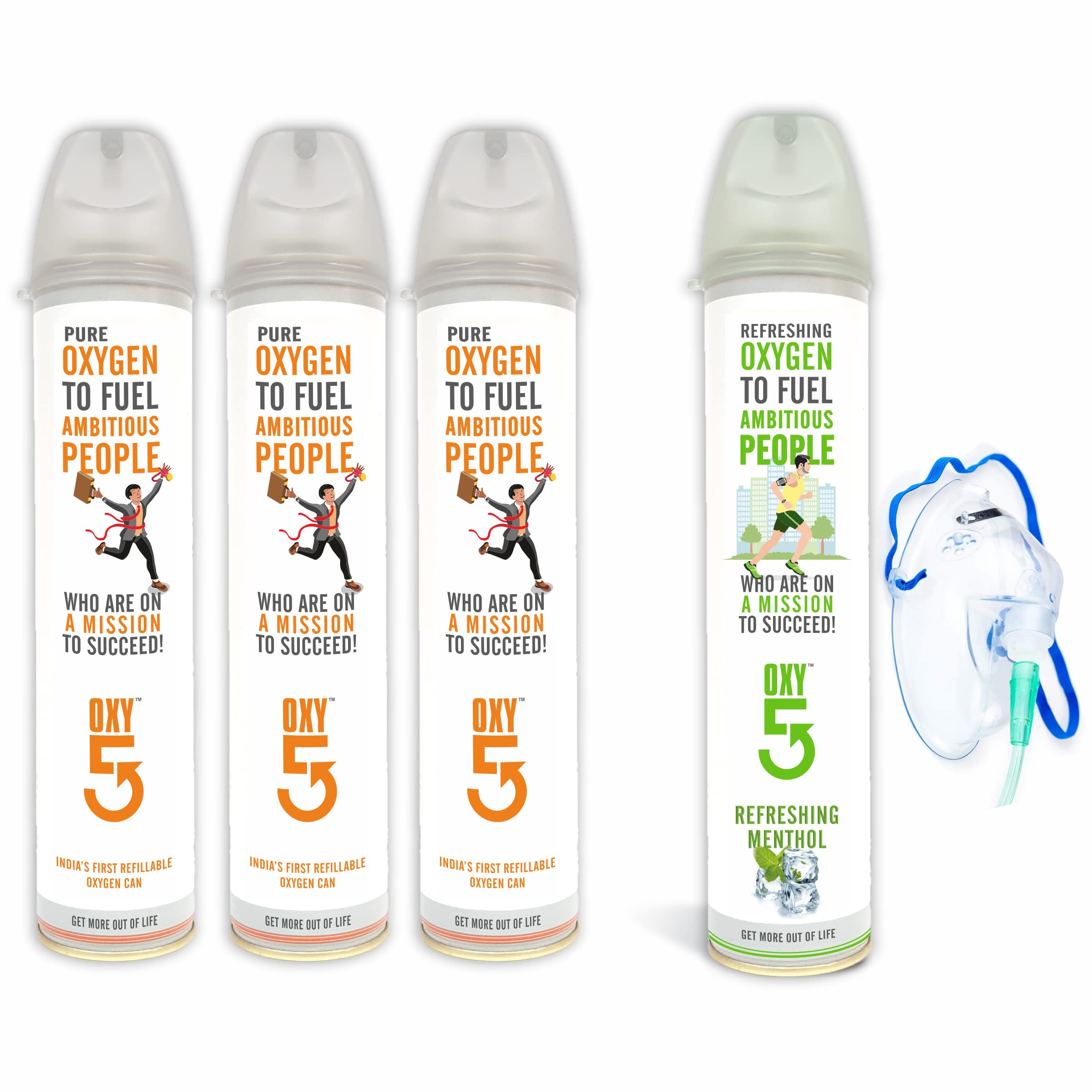Buy OXY5 3 Pure Natural Oxygen Can + 1 OXY5 Refreshing Menthol Portable ...