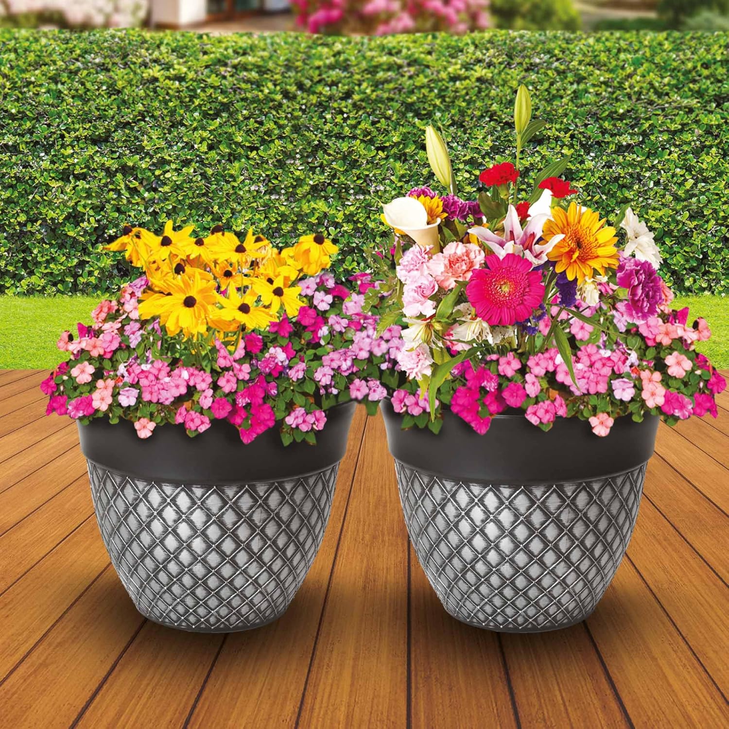 My Garden Plant Flower Pot Set of 2 Indoor & Outdoor 30CM Plastic Plant ...