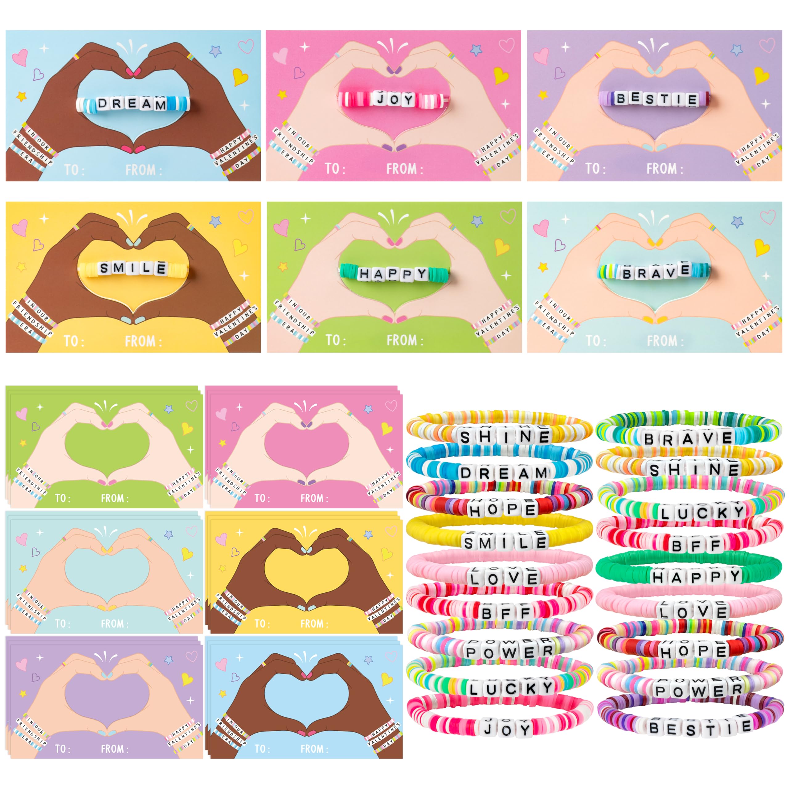 Amazon.com: CPicdn 24 Pack Valentine’s Day Friendship Bracelets Card ...