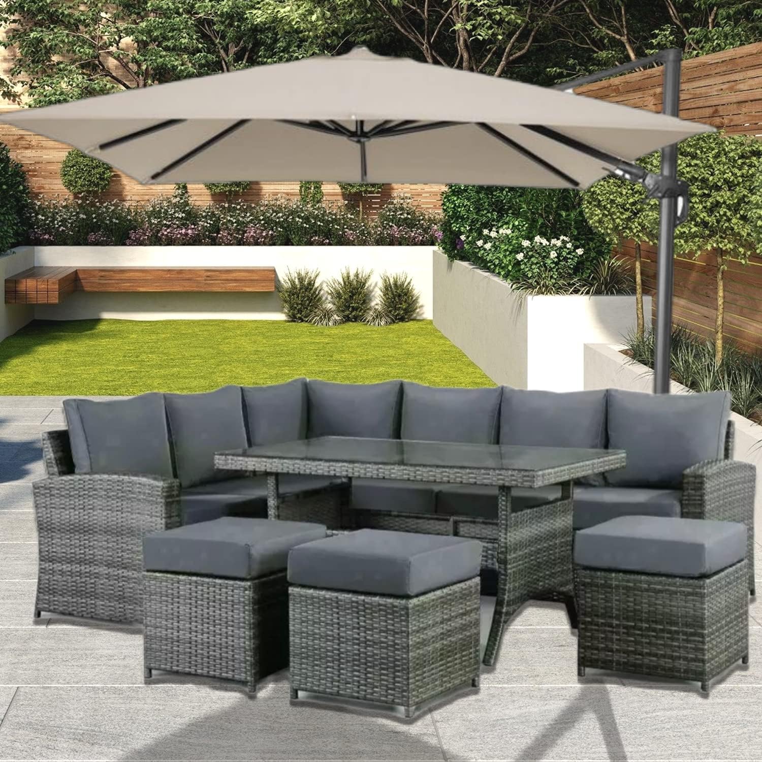 RATTAN CORNER GARDEN CONSERVATORY DINING FURNITURE SOFA SET TABLE CHAIR ...
