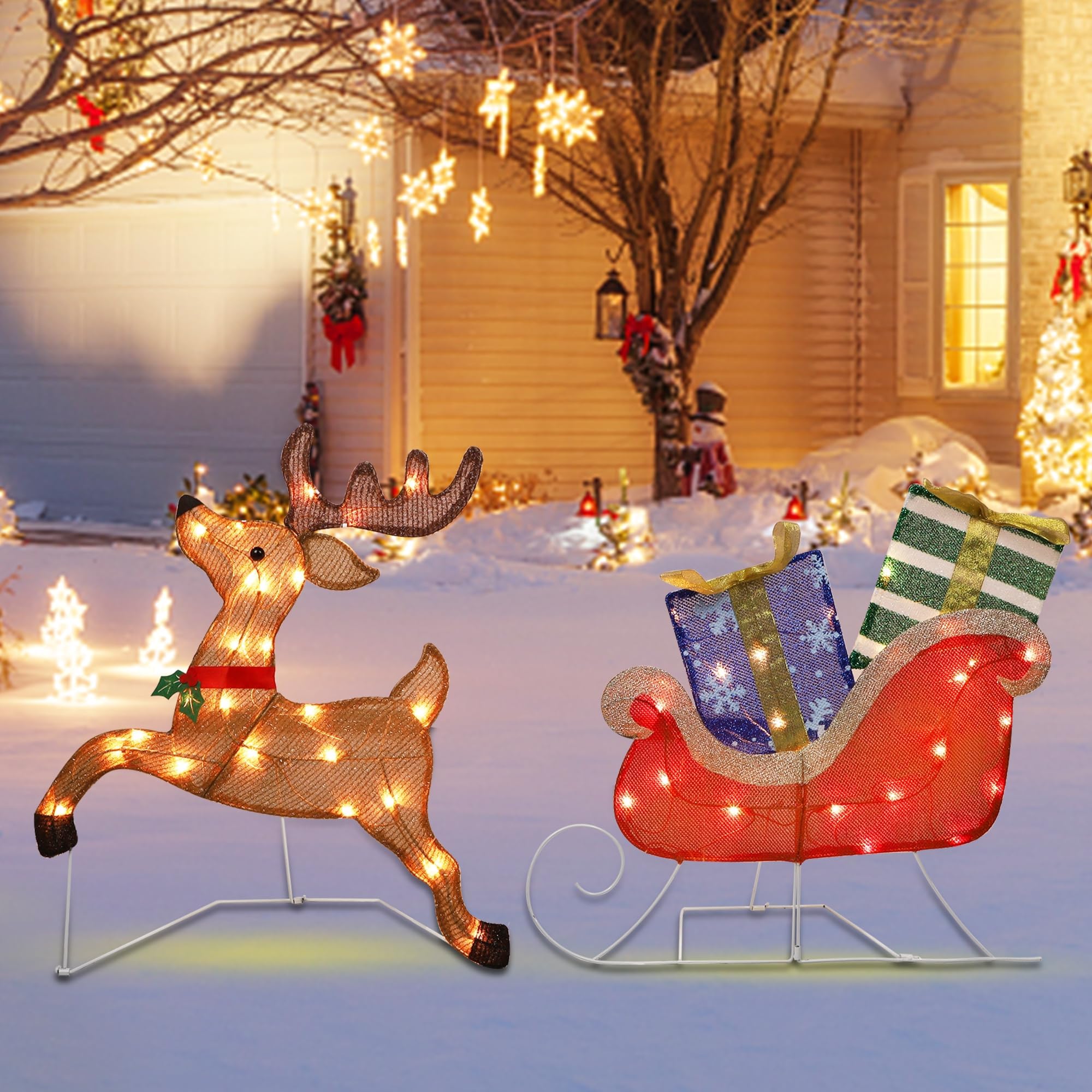 Amazon.com : Prsildan Christmas Lighted Decoration 25" x 44" Reindeer ...