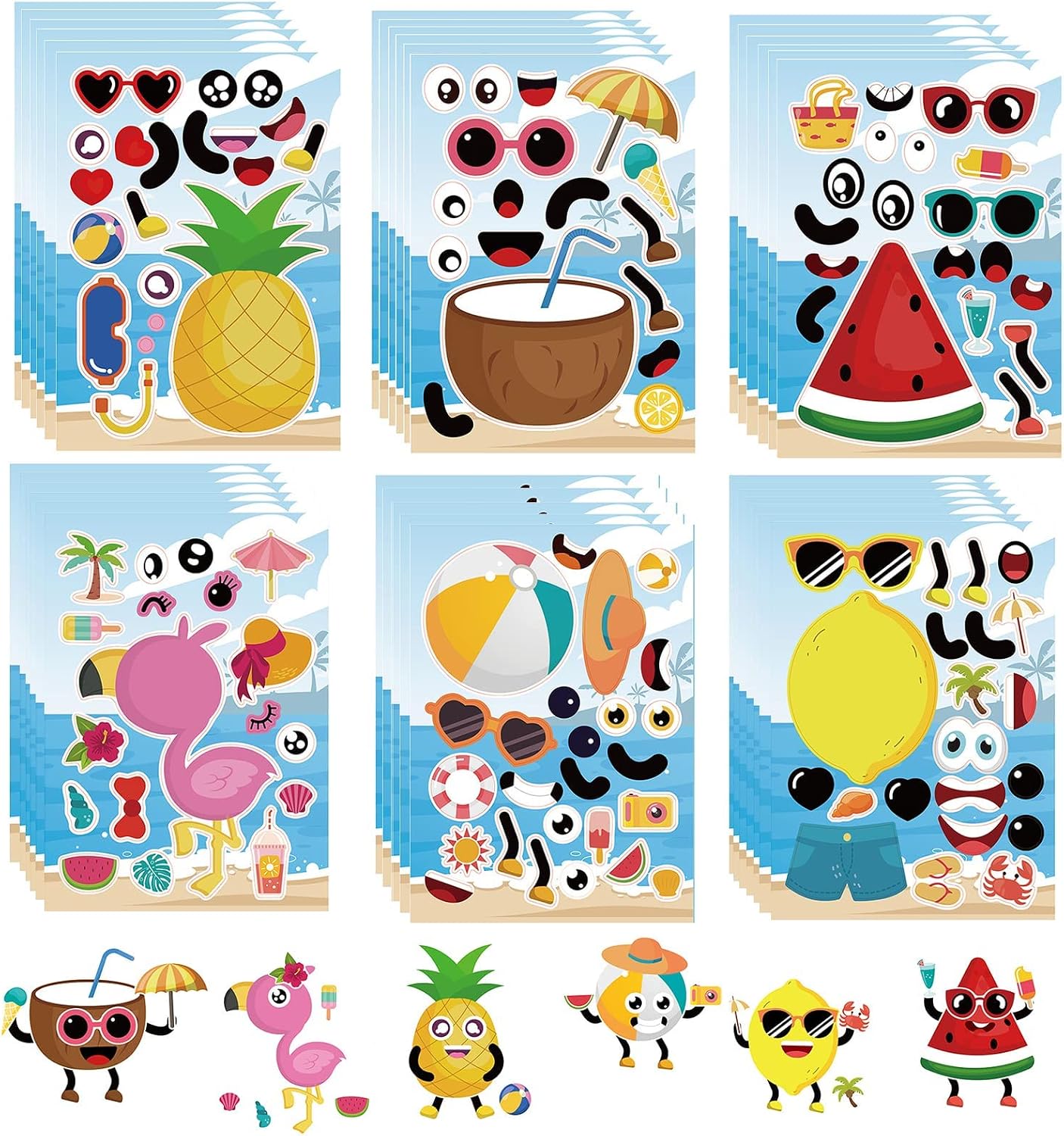 Amazon.com: 36 PCS Hawaii Make a Face Stickers, Make Your Own Stickers ...