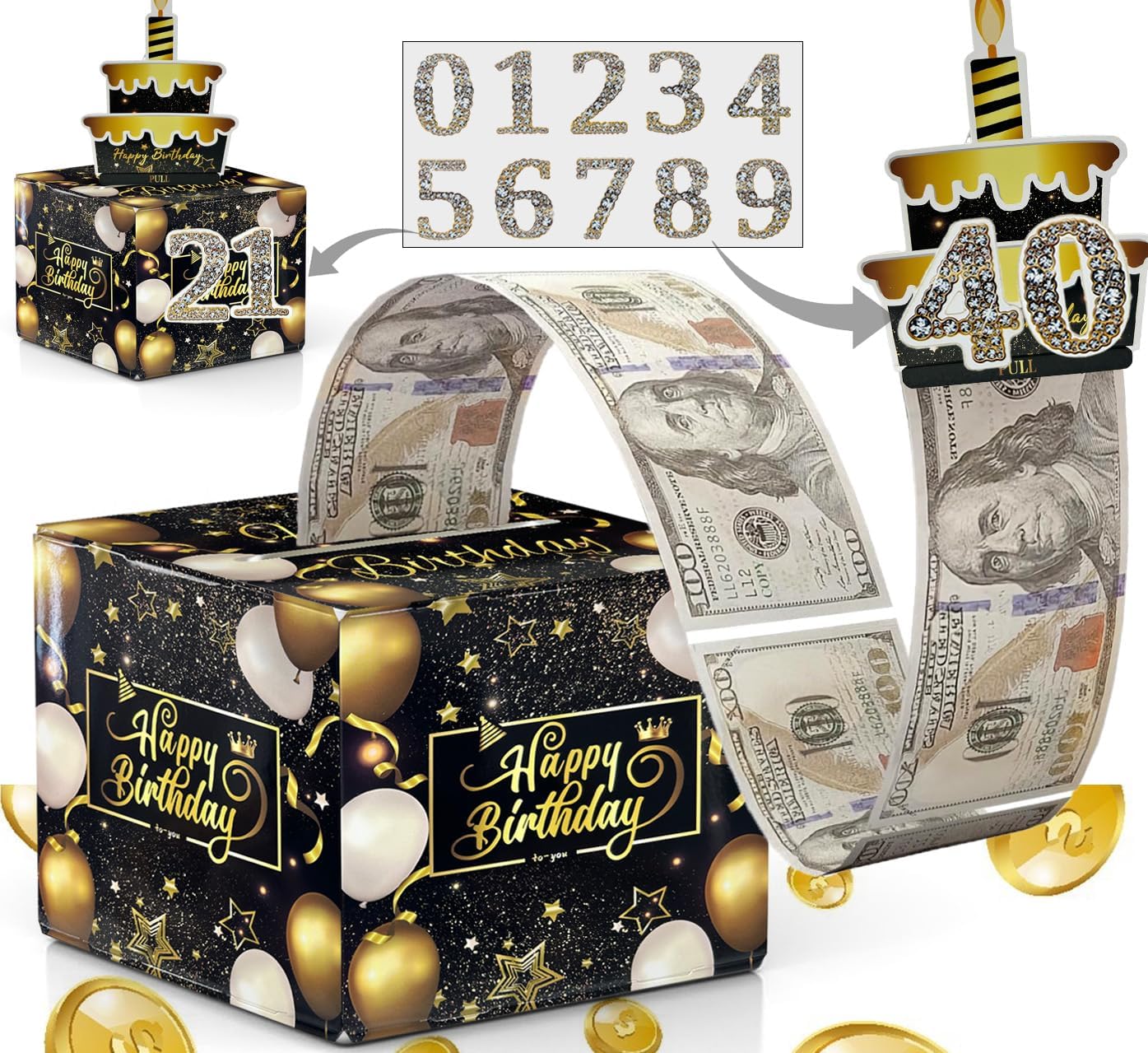 Happy Birthday Money Box Cash Gift Pull with DIY Stickers for Any Age ...