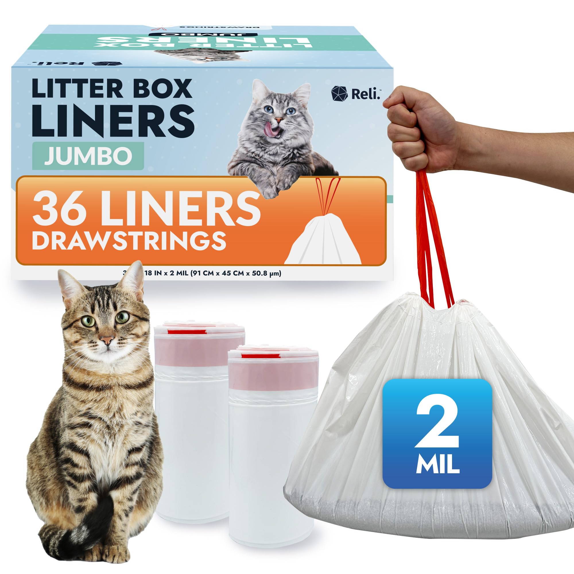 Amazon.com: Reli. Cat Litter Box Liners (36 Count), Jumbo | Drawstring ...