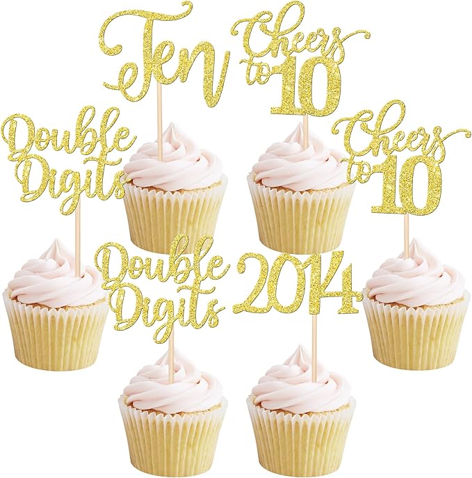 Amazon.com: 24 Pack Double Digits 10 Cupcake Toppers Glitter Ten Since ...