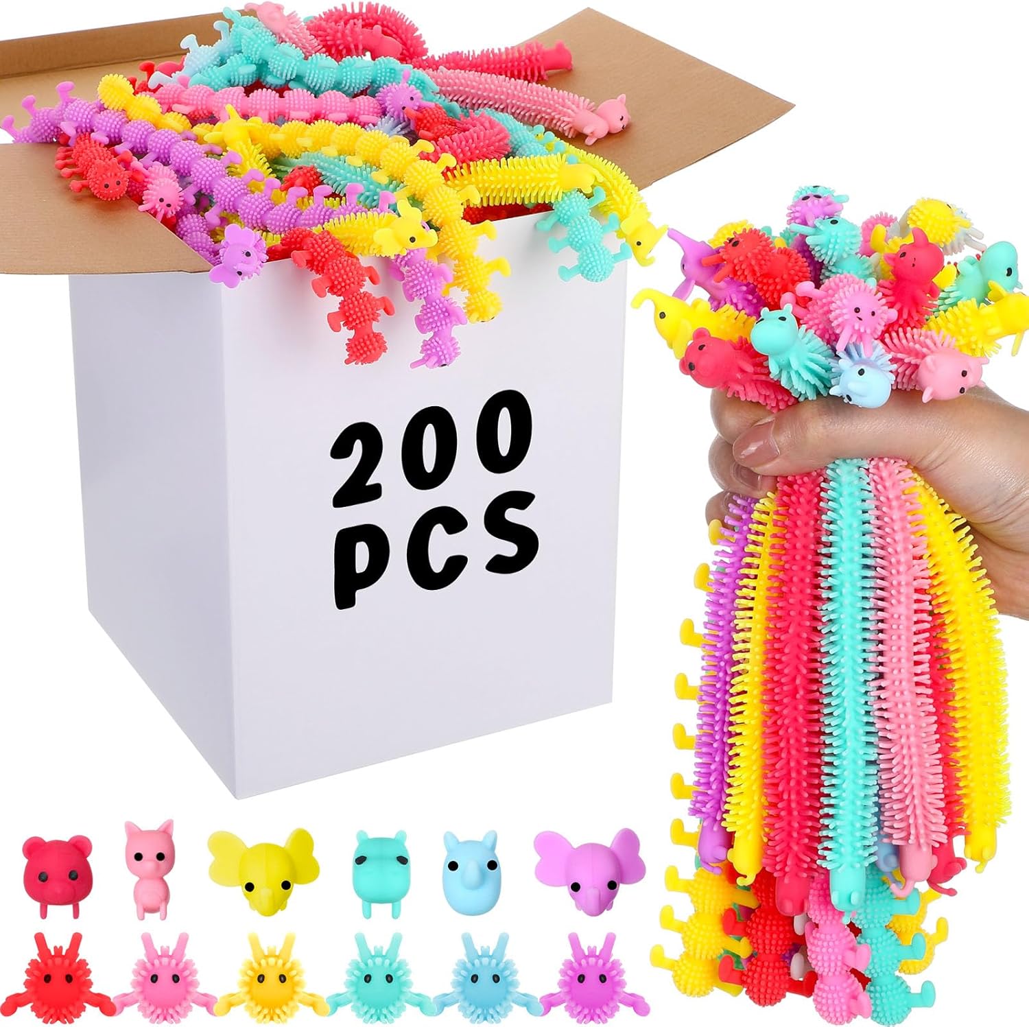 Amazon.com: Chivao 200 Pack Bulk Stretchy String Fidget Toys Animal ...