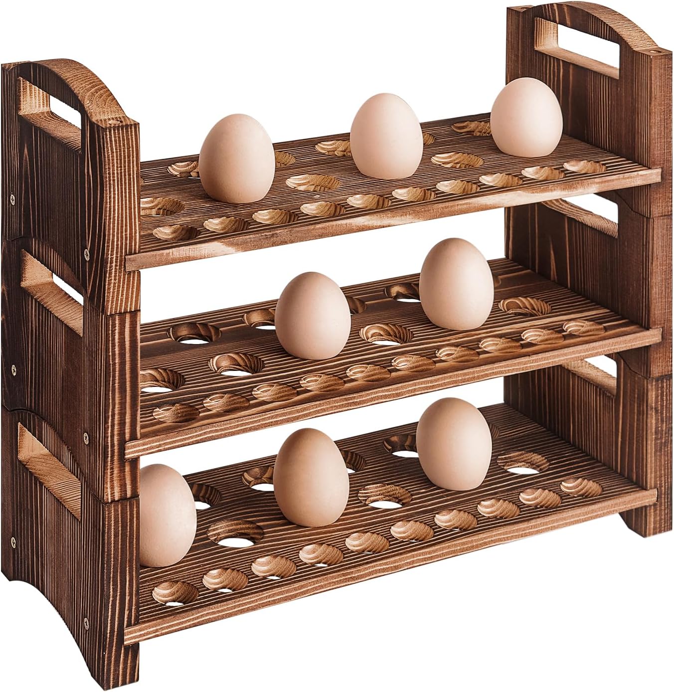 Amazon.com: Wooden Egg Holder 3 Layer Fresh Egg Rack Holders Countertop ...