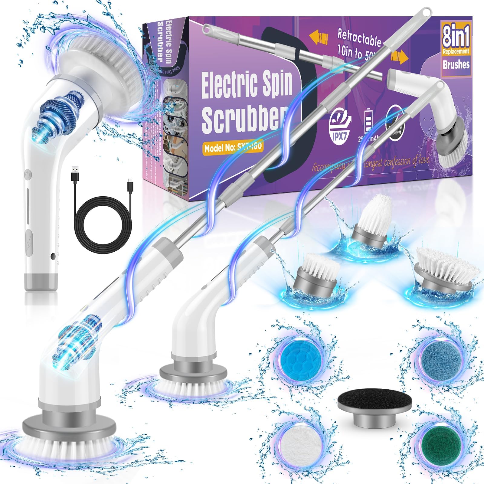 Amazon.com: Latumab Electric Spin Scrubber with Long Handle, Cordless ...
