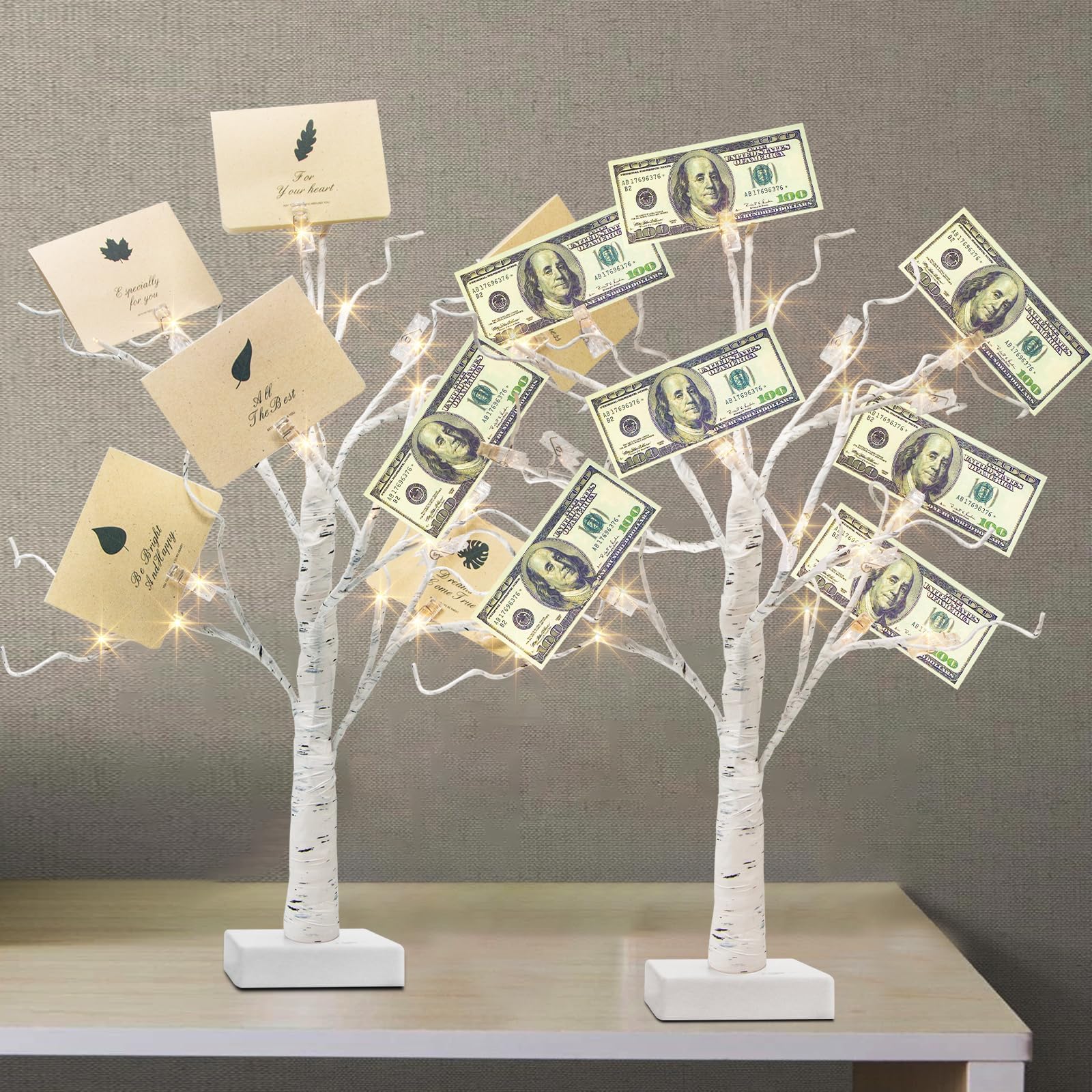 Amazon.com: PEIDUO Set of 2 Money Trees, Lighted 22Inch 24LT White ...
