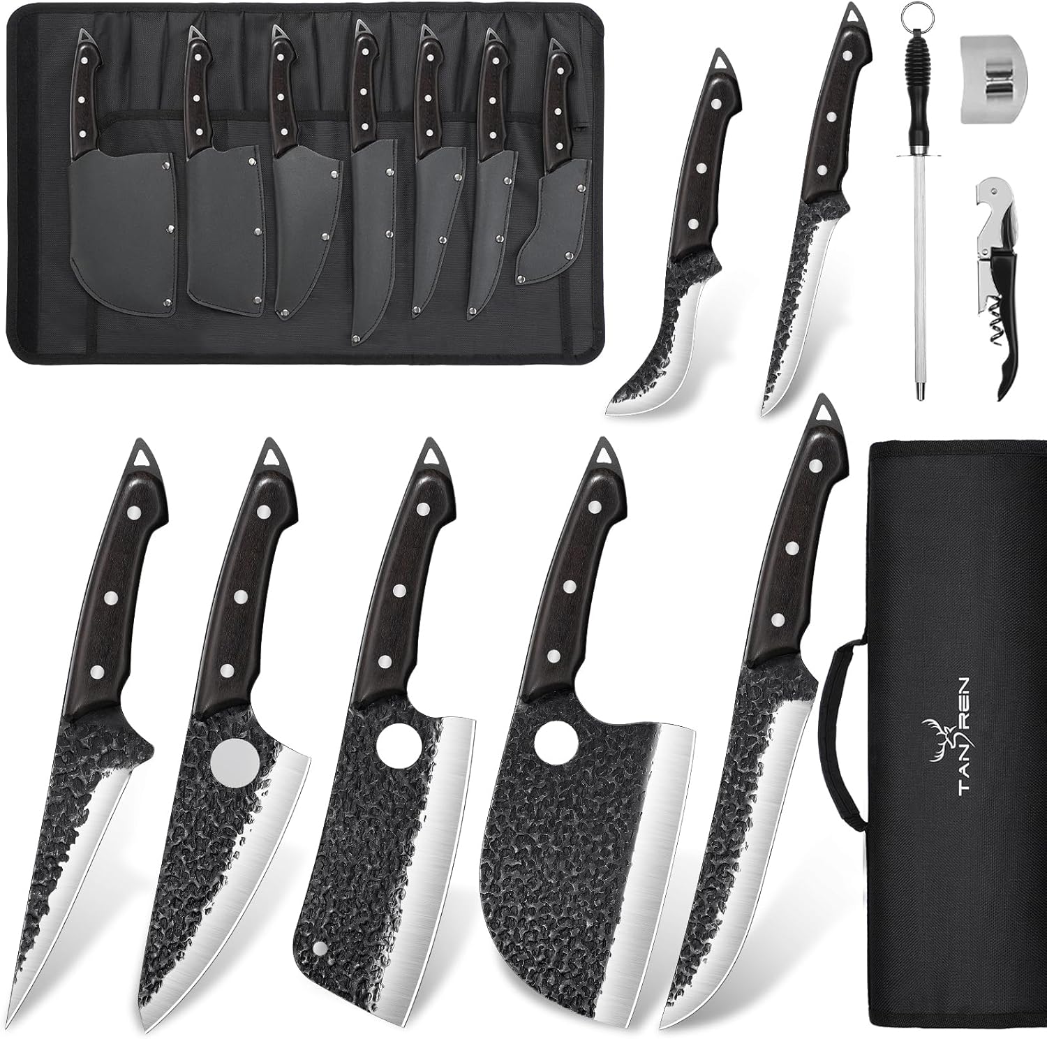 Amazon.com: TAN REN Butcher Knife Set for Meat Cutting, 18PCS ...