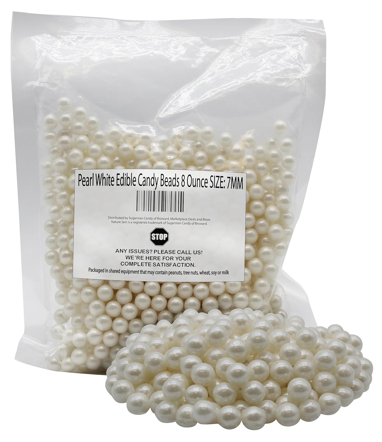 Amazon.com : Pearl White Edible Candy Beads 8 Ounce SIZE: 7MM For ...