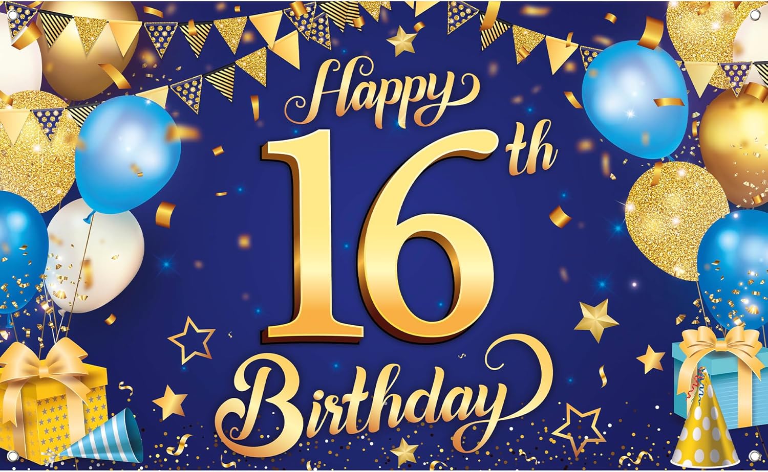 Amazon.com: KatchOn, XtraLarge Blue and Gold Happy 16th Birthday Banner ...