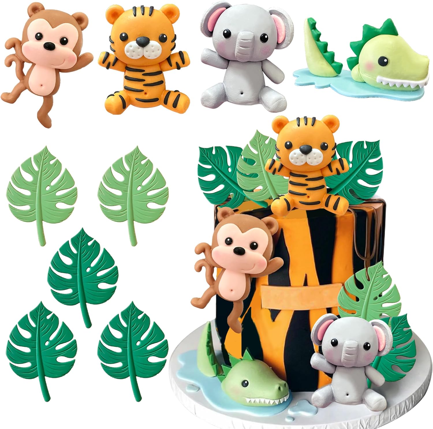 Amazon.com: LEFUBABY Safari Animal Cake Toppers Jungle Wild Cake Decorations with Tiger Elephant ...