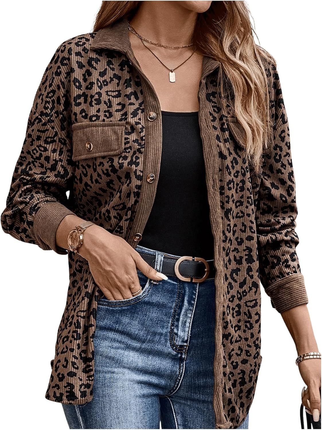 Amazon.com: SOLY HUX Women's Leopard Print Jacket Button Down Long ...
