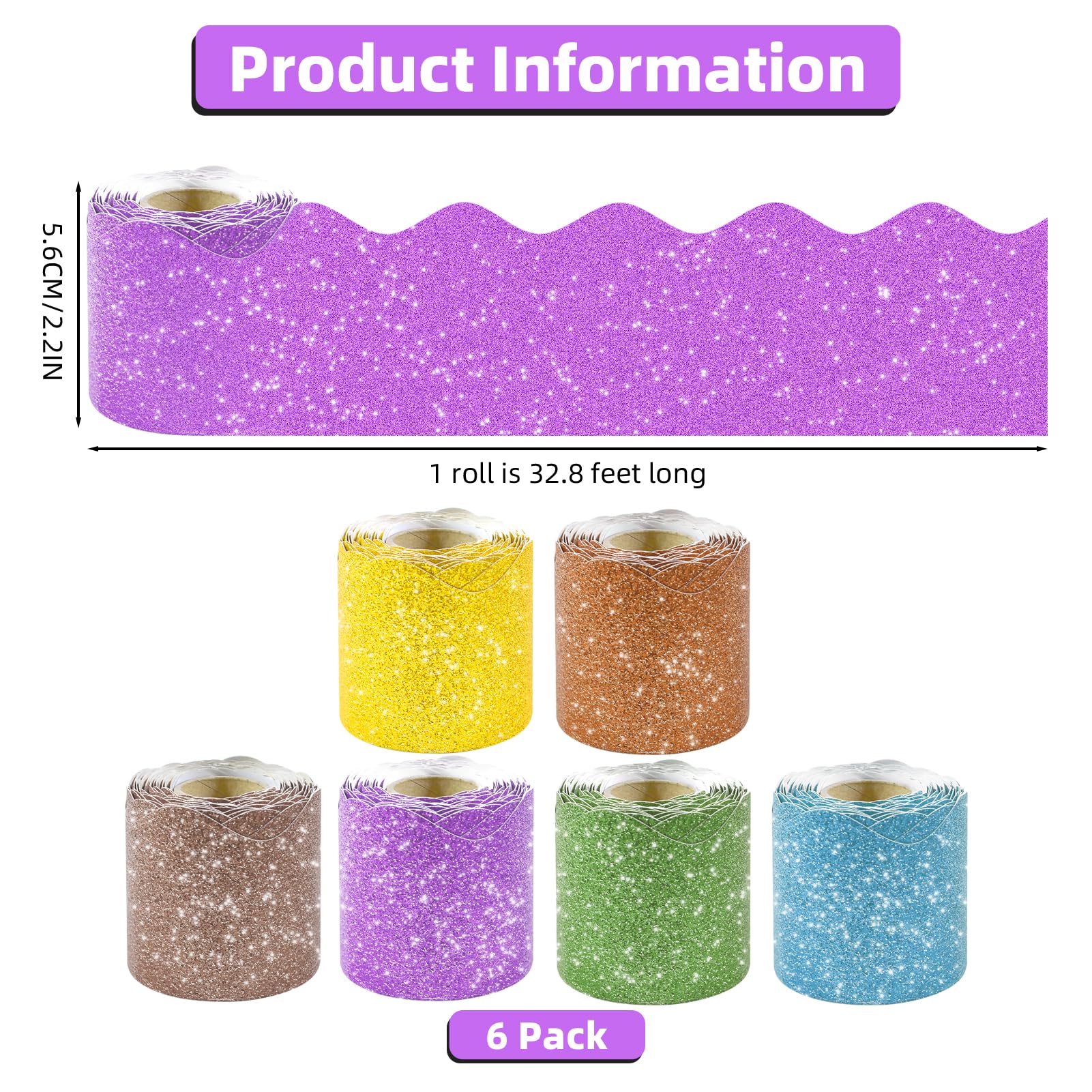 Snapklik.com : 6 Rolls 196.8 Ft Glitter Bulletin Board Borders Set ...