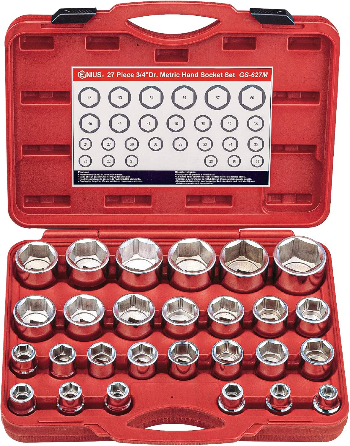 Genius Tools 27 Piece 3/4" Dr. Metric Hand Socket Set GS-627M : Amazon ...