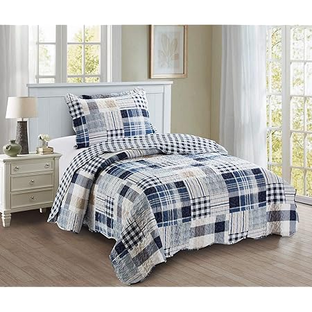 Amazon.com: Brilliant Sunshine Blue Plaids Patchwork, 2-Piece Quilt Set ...
