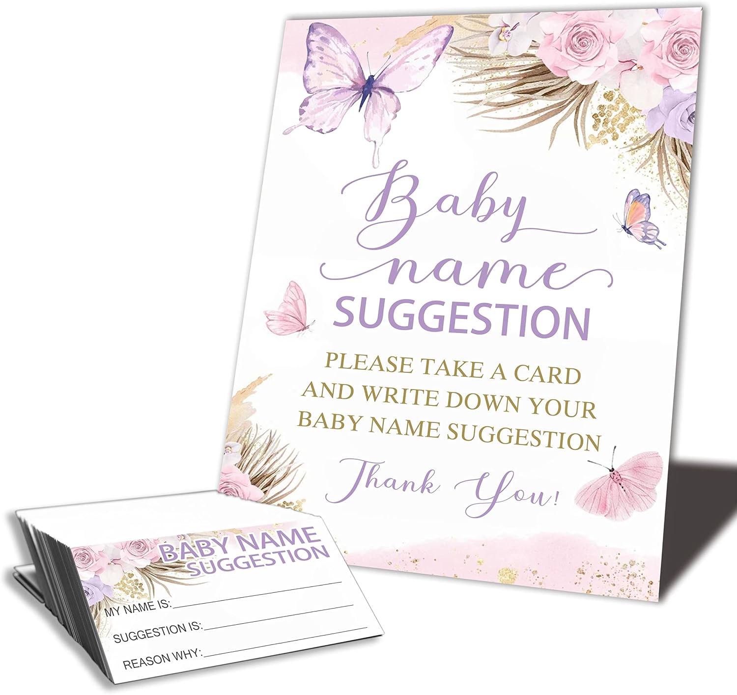 Amazon.com: DZIMY Baby Shower Name Suggestion Set - Butterfly Floral ...