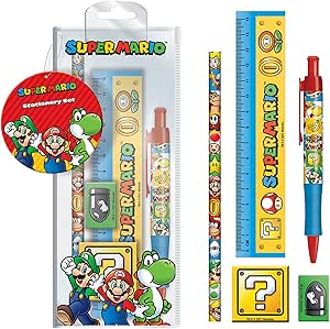 empireposter Super Mario, 4-Colour Stationery Set Pens, Ruler, Eraser ...