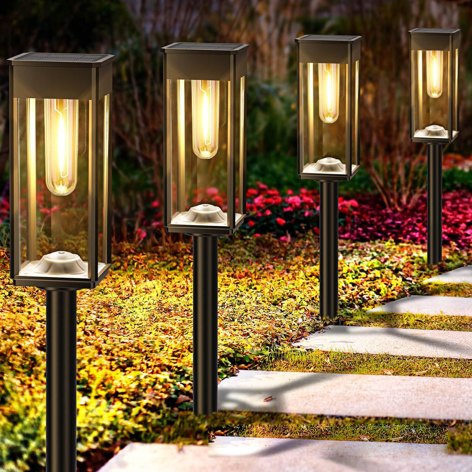 PIOREE Solar Pathway Lights Outdoor 12 Pack, 3000K Bright Solar Path ...