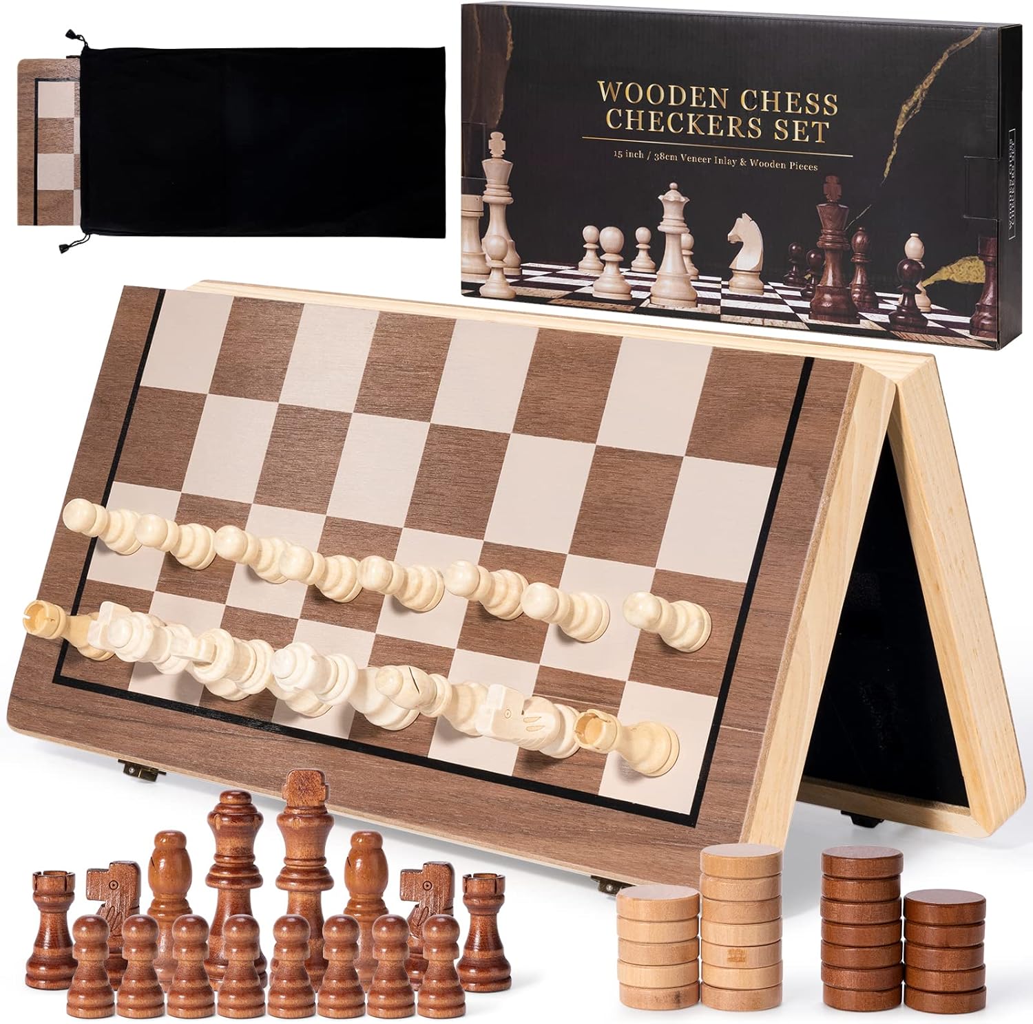 Amazon.com: 15 Inch Wooden Magnetic Chess Sets (2 in 1) - Great ...