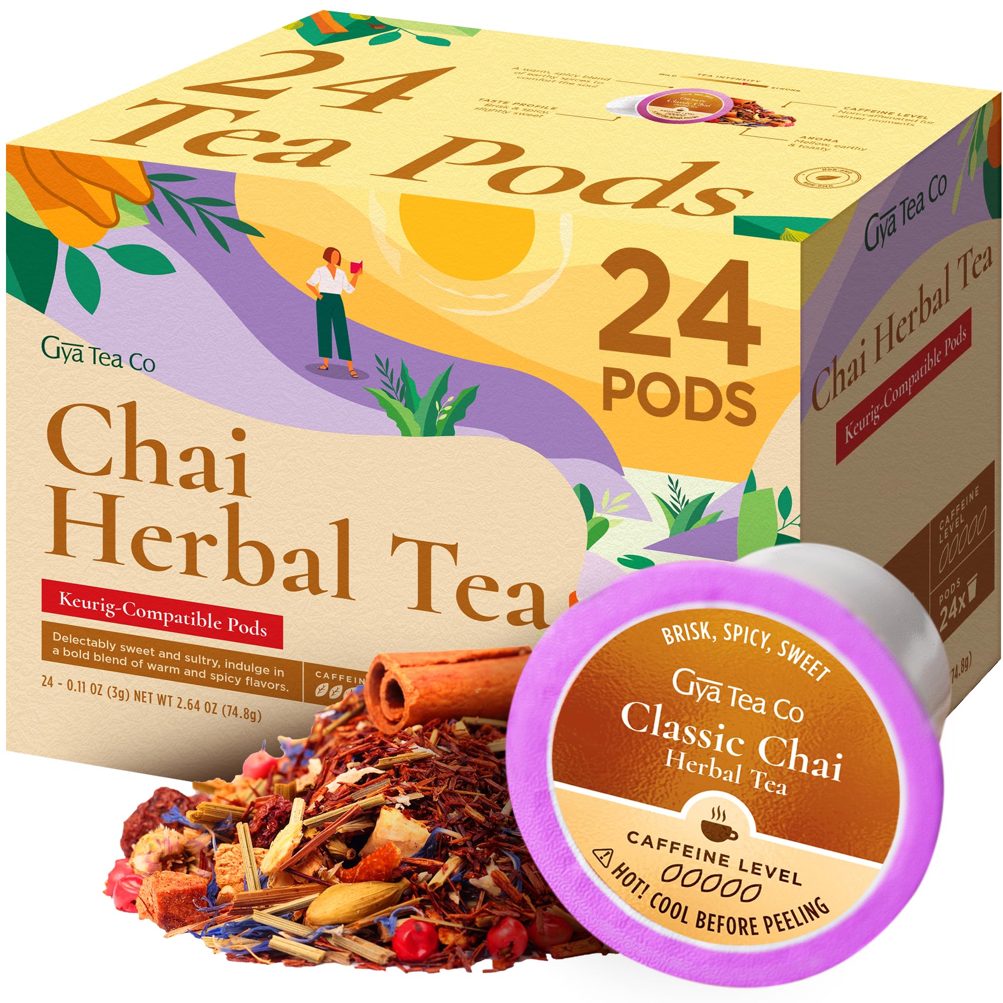 Amazon.com : Gya Tea Co Chai Herbal Tea Pod (24 ct) - Decaf Hot Tea ...
