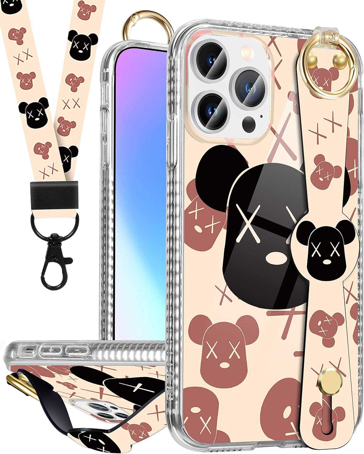 Amazon.com: LISEVO (2in1 Bear Case with Strap for iPhone 14 Pro 6.1 ...