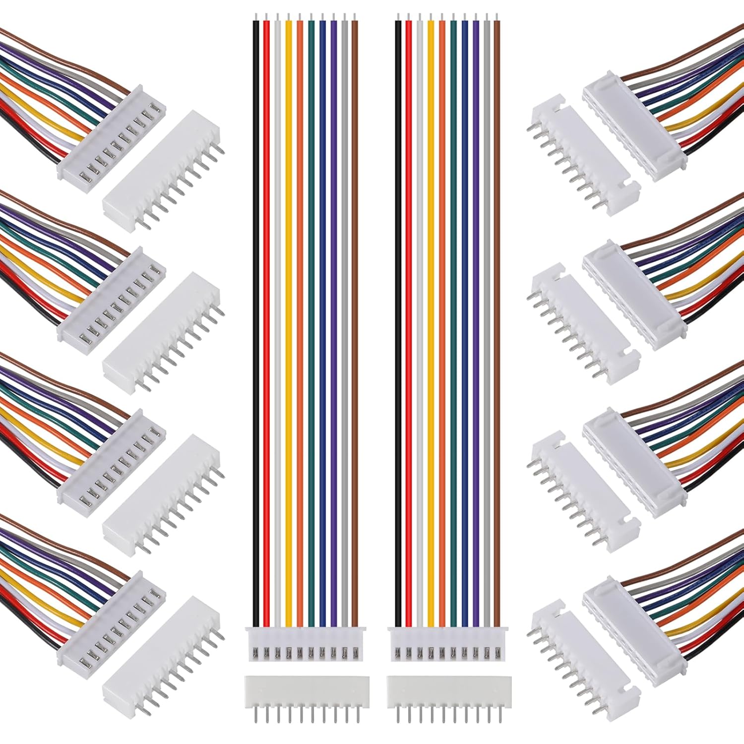 Amazon.com: ACEIRMC 10 對 JST-XH 連接器套件,XH 2.54 公釐 10 針頭公母接頭接頭插頭轉接器,帶扁線電纜 200 公釐 26AWG 相容於 JST XH ...