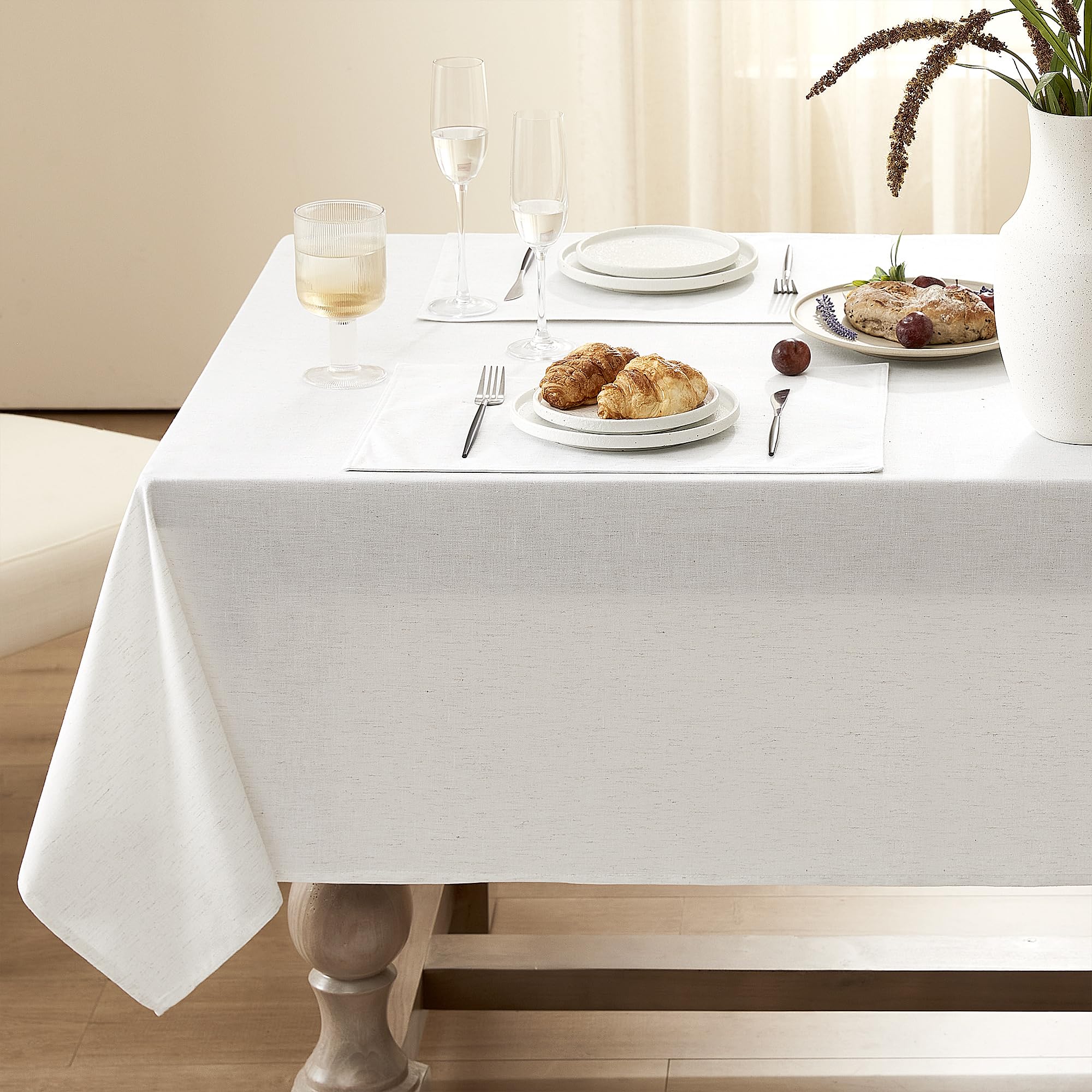 Amazon.com: Cream Tablecloth for Rectangle Table Linen Cotton Blend ...