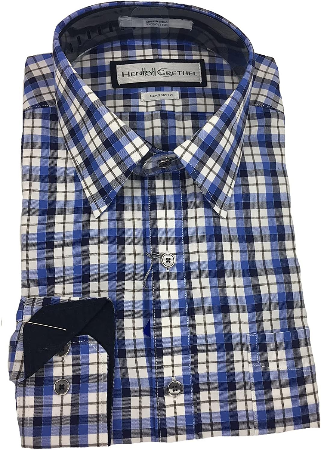 Amazon.com: HENRY GRETHEL 男款經典版型長袖運動襯衫,藍色格紋(中號), 藍色 : 服裝，鞋子和珠寶