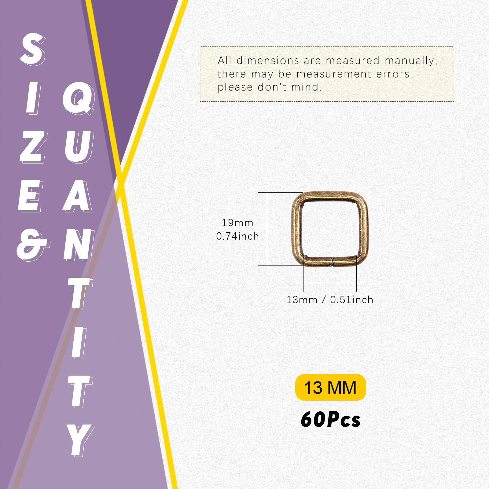 Snapklik.com : Swpeet 60Pcs 1/2 Inch - 13mm Bronze Metal Rectangle Ring ...