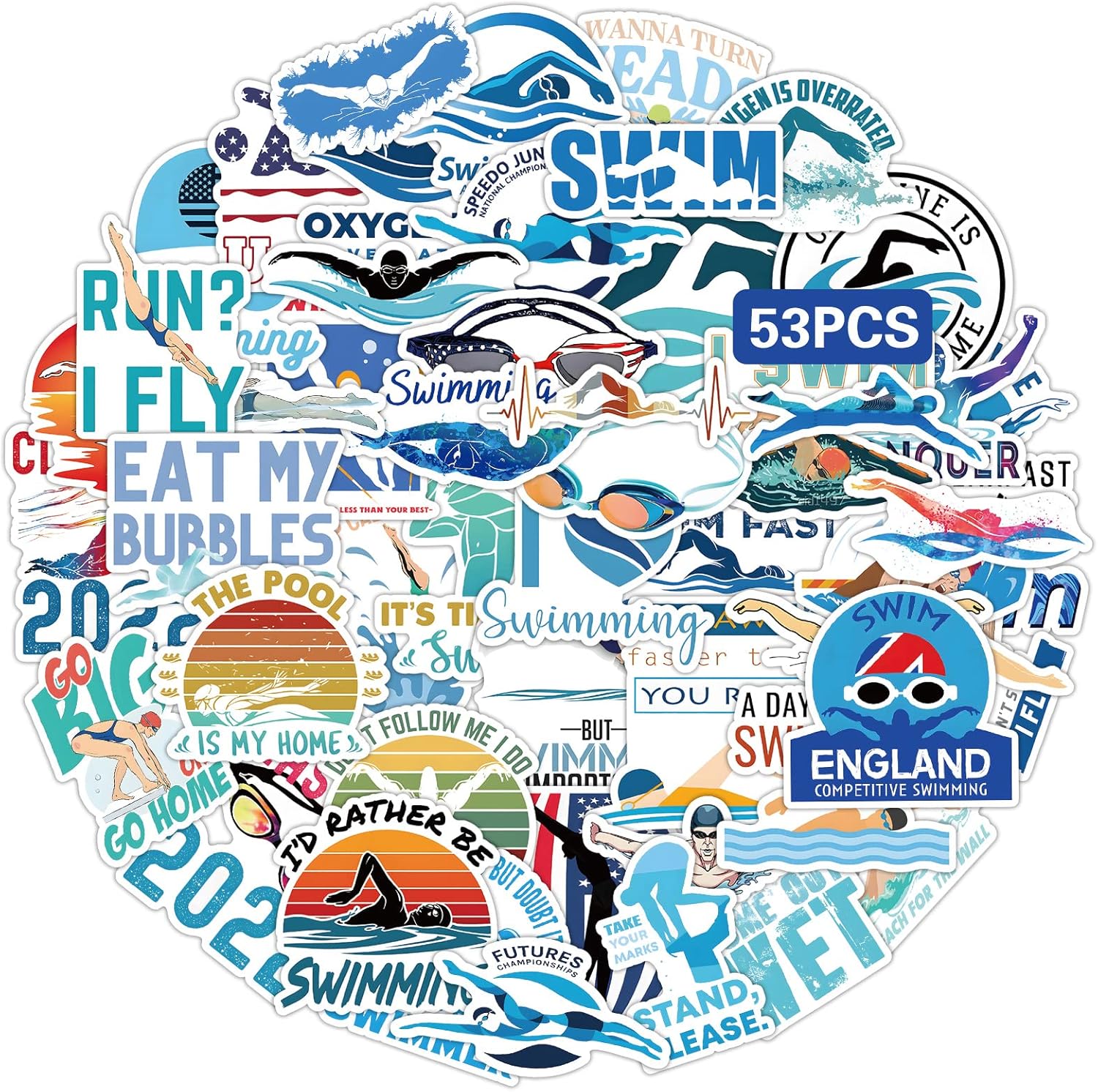 Amazon.com: 53PCS Swim Stickers Swimming Vinyl Waterproof Stickers and ...