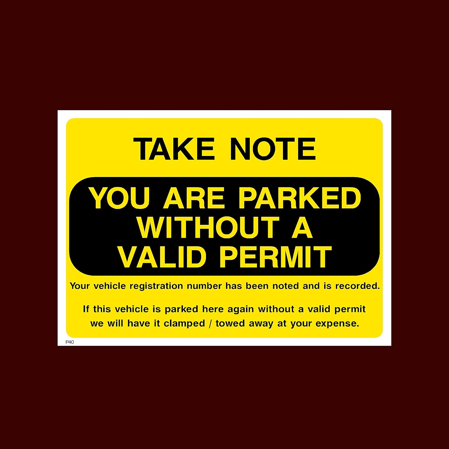 Take note you are parked without a valid permit Sticker/Self Adhesive ...