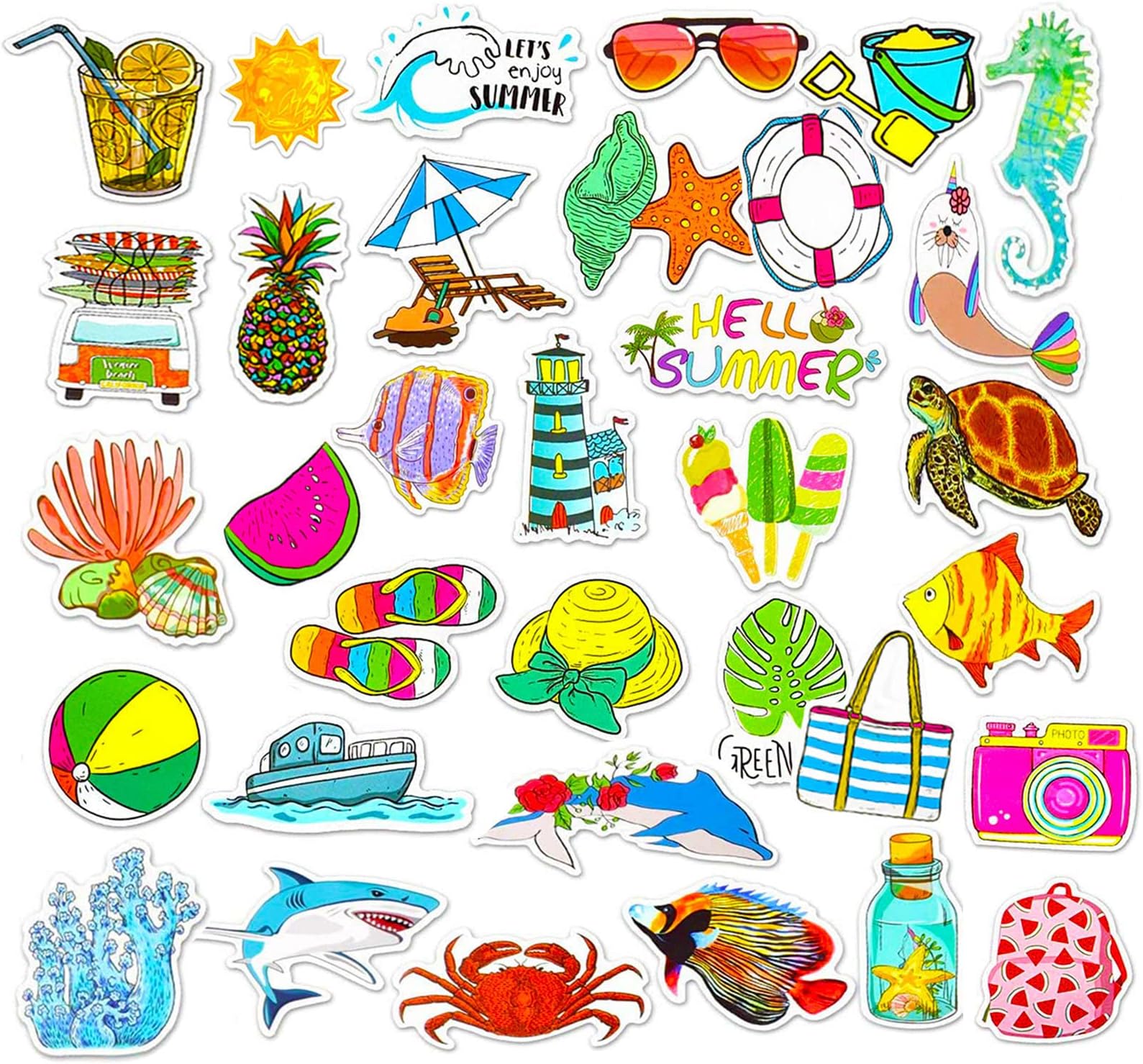 Amazon.com: Aowplc 100 Pcs Ocean Animal Stickers, Waterproof Vinyl Sea ...