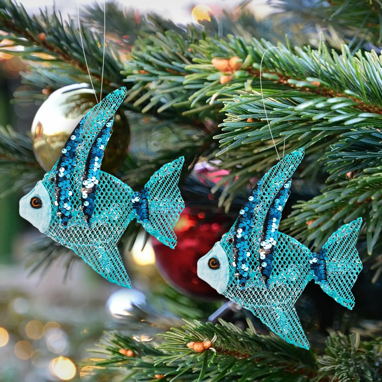Amazon.com: Sea Glass Hanging Fish Ornaments - Set of 3 for Christmas ...