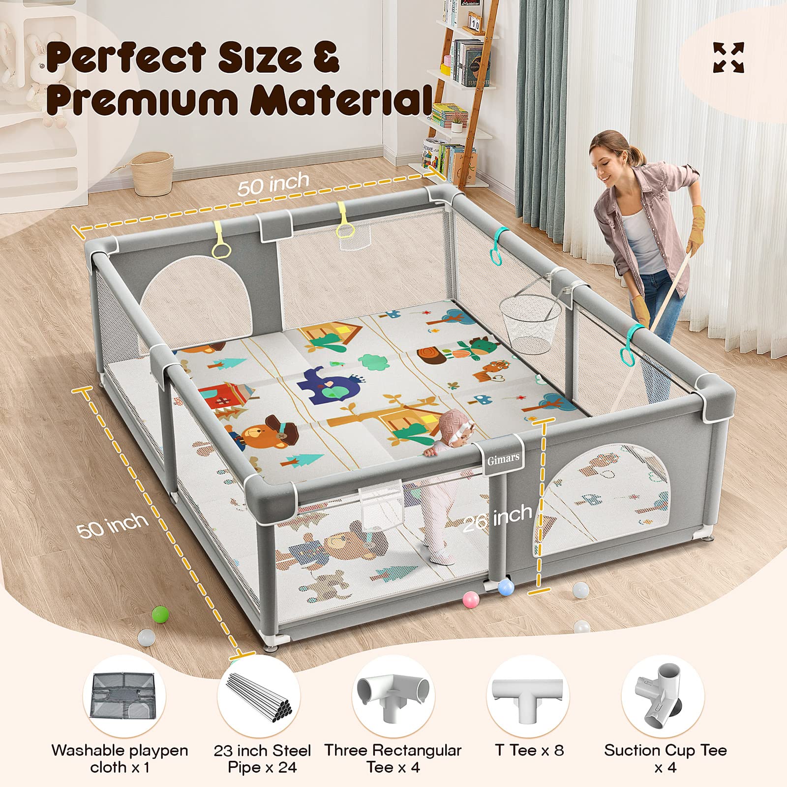 Gimars Upgraded 320D Washable Baby Playpen with Padding Mat, 6in1 Large ...