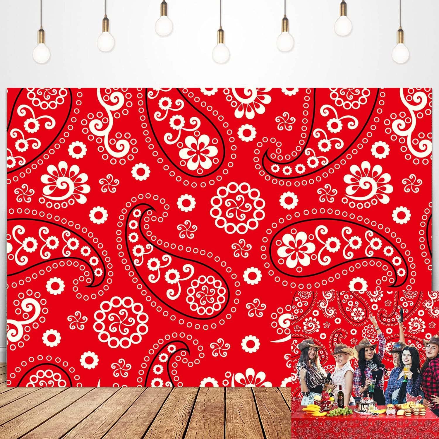 Amazon.com : Red Paisley Pattern Bandana Backdrop 7X5FT Wild West ...
